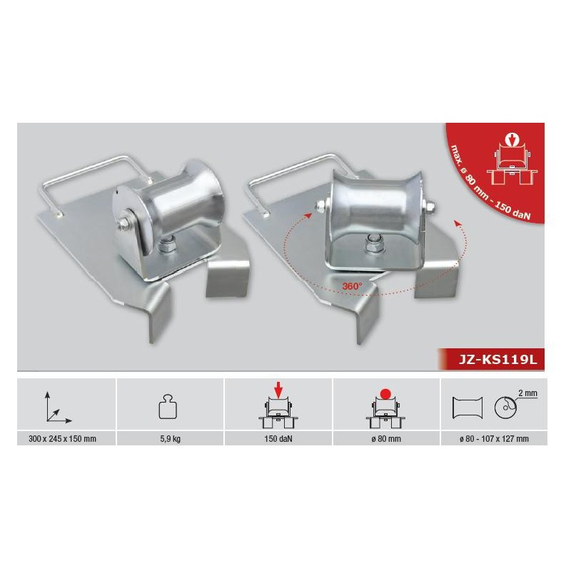 Galvanised Cable Roller Guide With Swivel and Angled Base for Edges